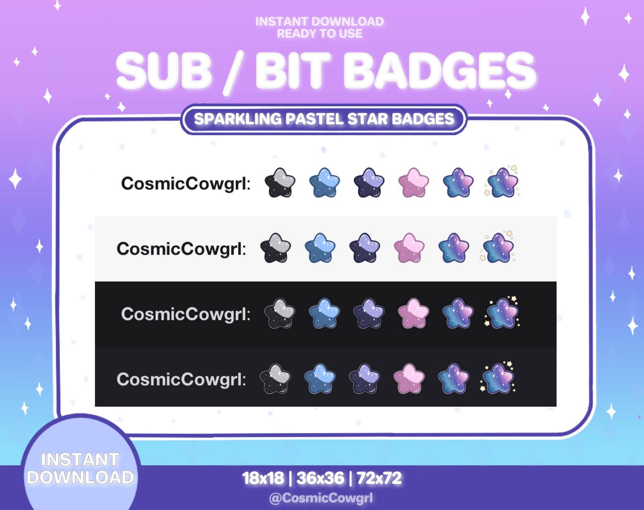 Star Twitch Sub Badges / Bit Badges / Sparkling Pastel Star Badge Set ...