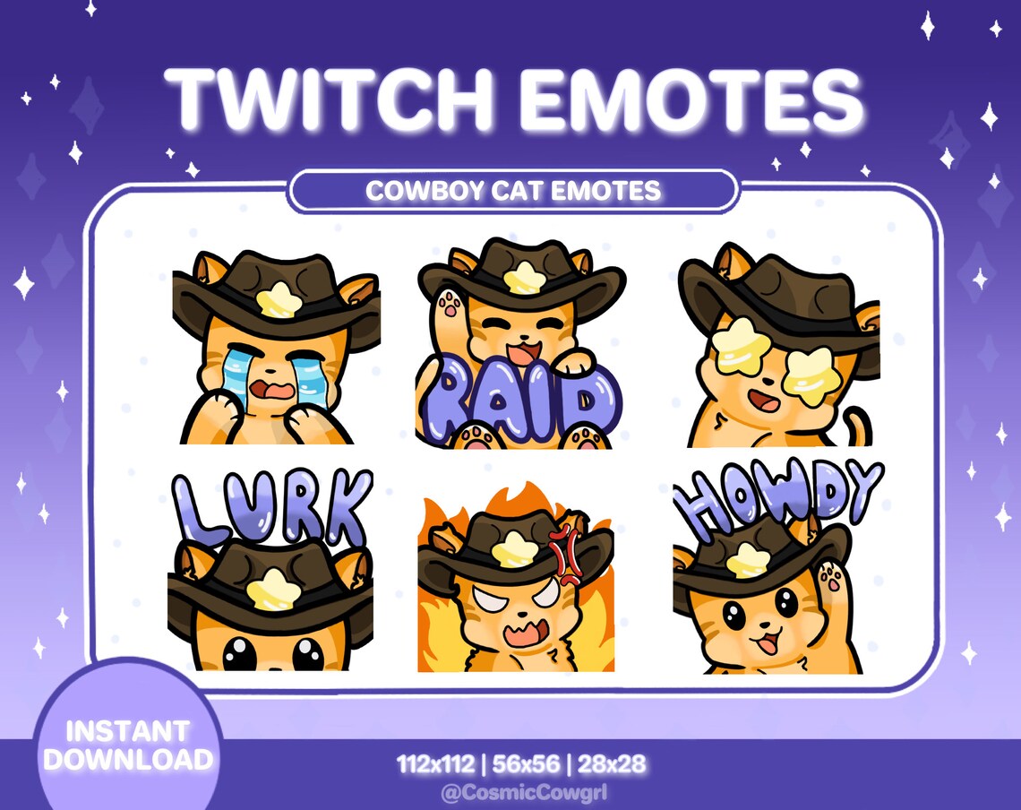 Cowboy Cat Twitch Emotes / Cowgirl / Kitty / Orange / Tabby / Emote ...