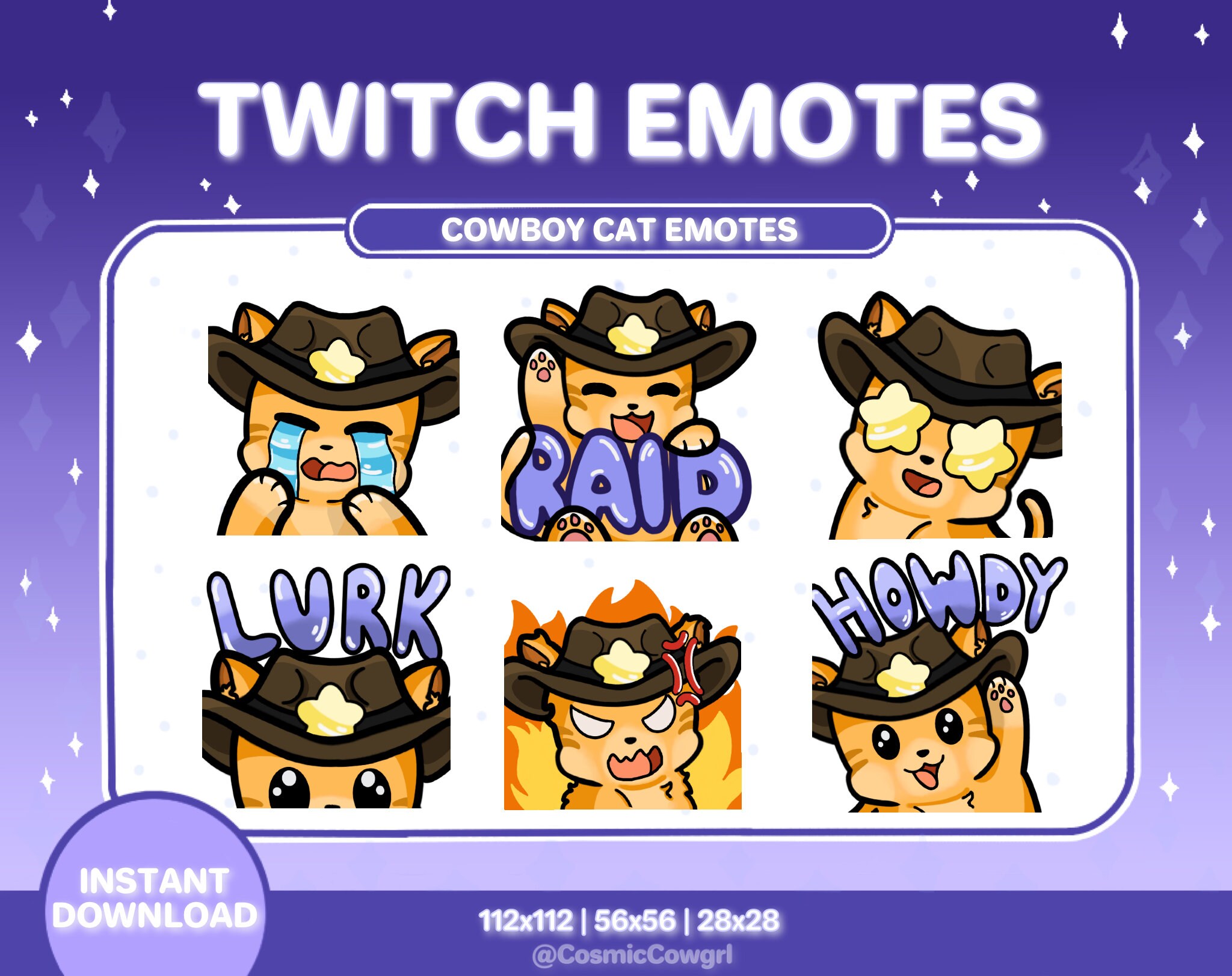 Cowboy Cat Twitch Emotes / Cowgirl / Kitty / Orange / Tabby / Emote ...