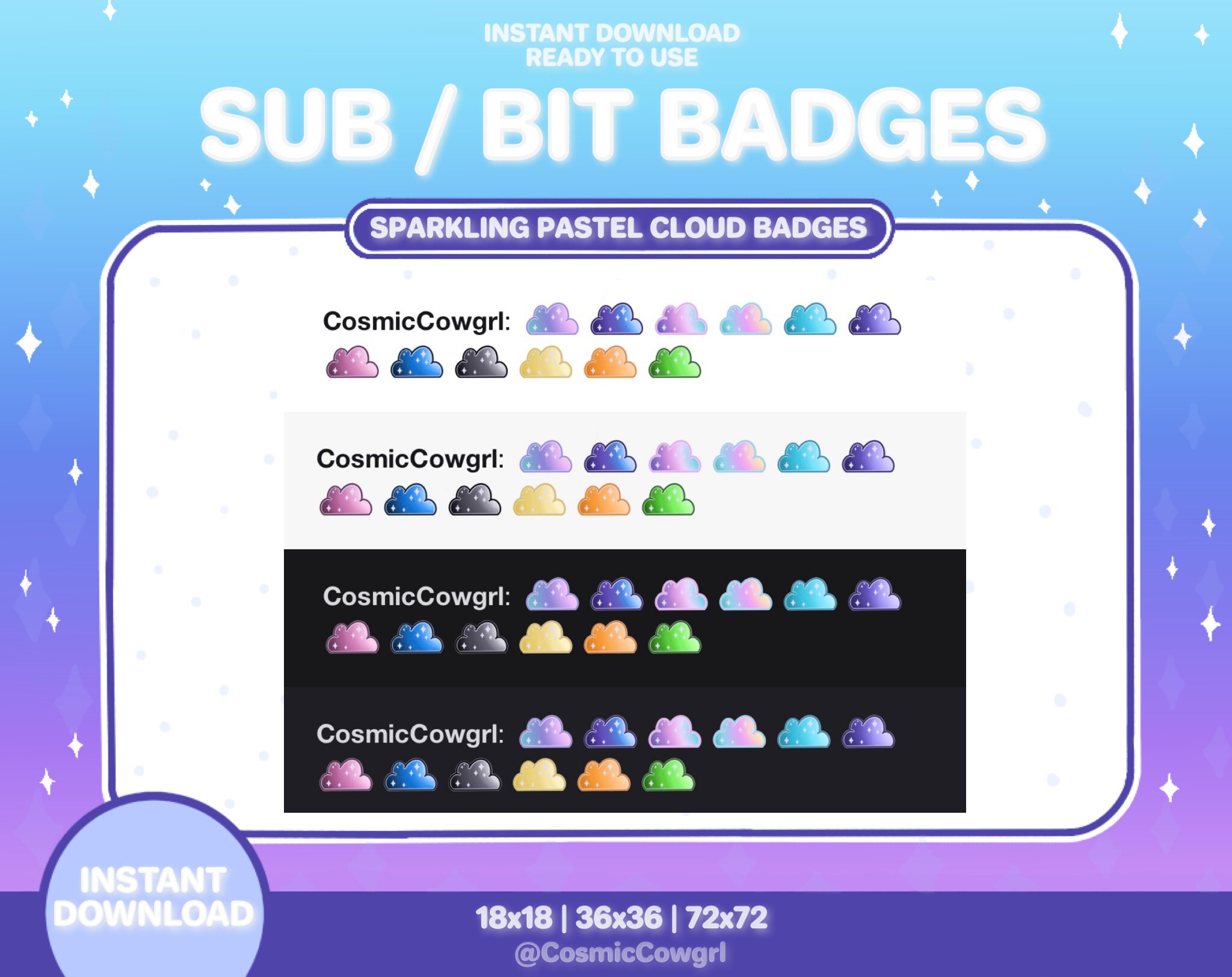 Twitch Sub Badges / Bit Badges / Sparkling Pastel Cloud Badge Set ...