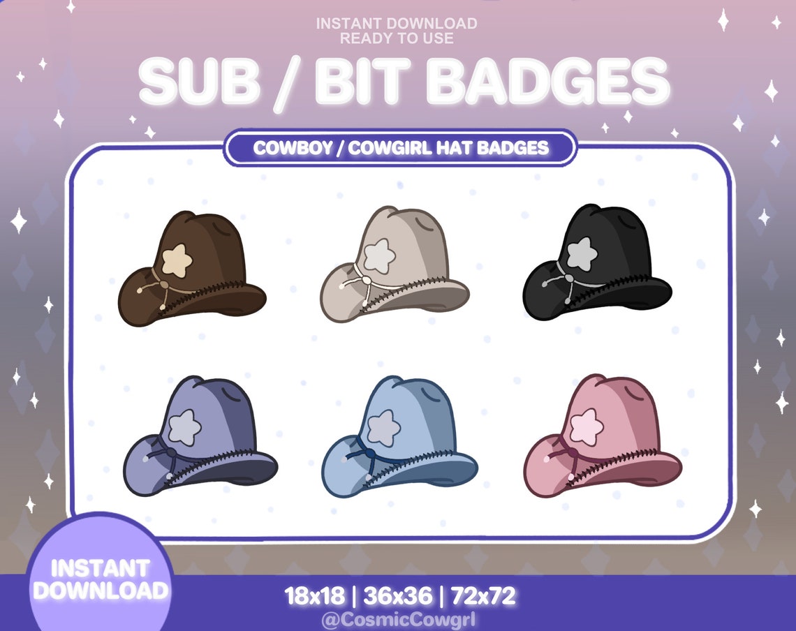 Cowboy Hat Twitch Sub Badge Set / Cowgirl / Hats / Stars / Kawaii ...