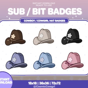 Cowboy Hat Twitch Sub Badge Set / Cowgirl / Hats / Stars / Kawaii ...