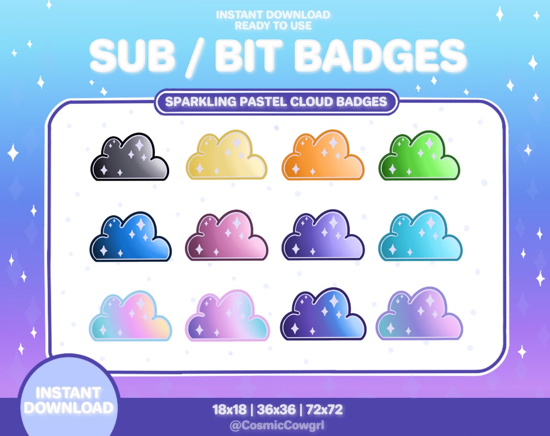Twitch Sub Badges / Bit Badges / Sparkling Pastel Cloud Badge Set / Pastel / Streamer / Cloud ...