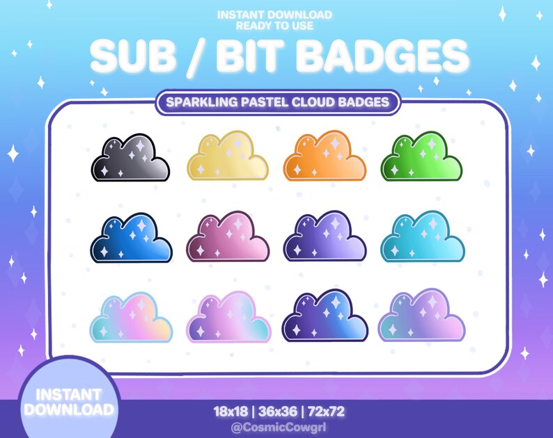 Twitch Sub Badges / Bit Badges / Sparkling Pastel Cloud Badge Set / Pastel / Streamer / Cloud ...