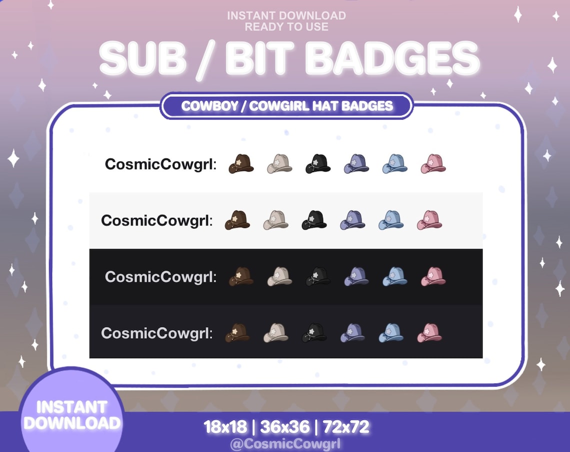Cowboy Hat Twitch Sub Badge Set / Cowgirl / Hats / Stars / Kawaii ...