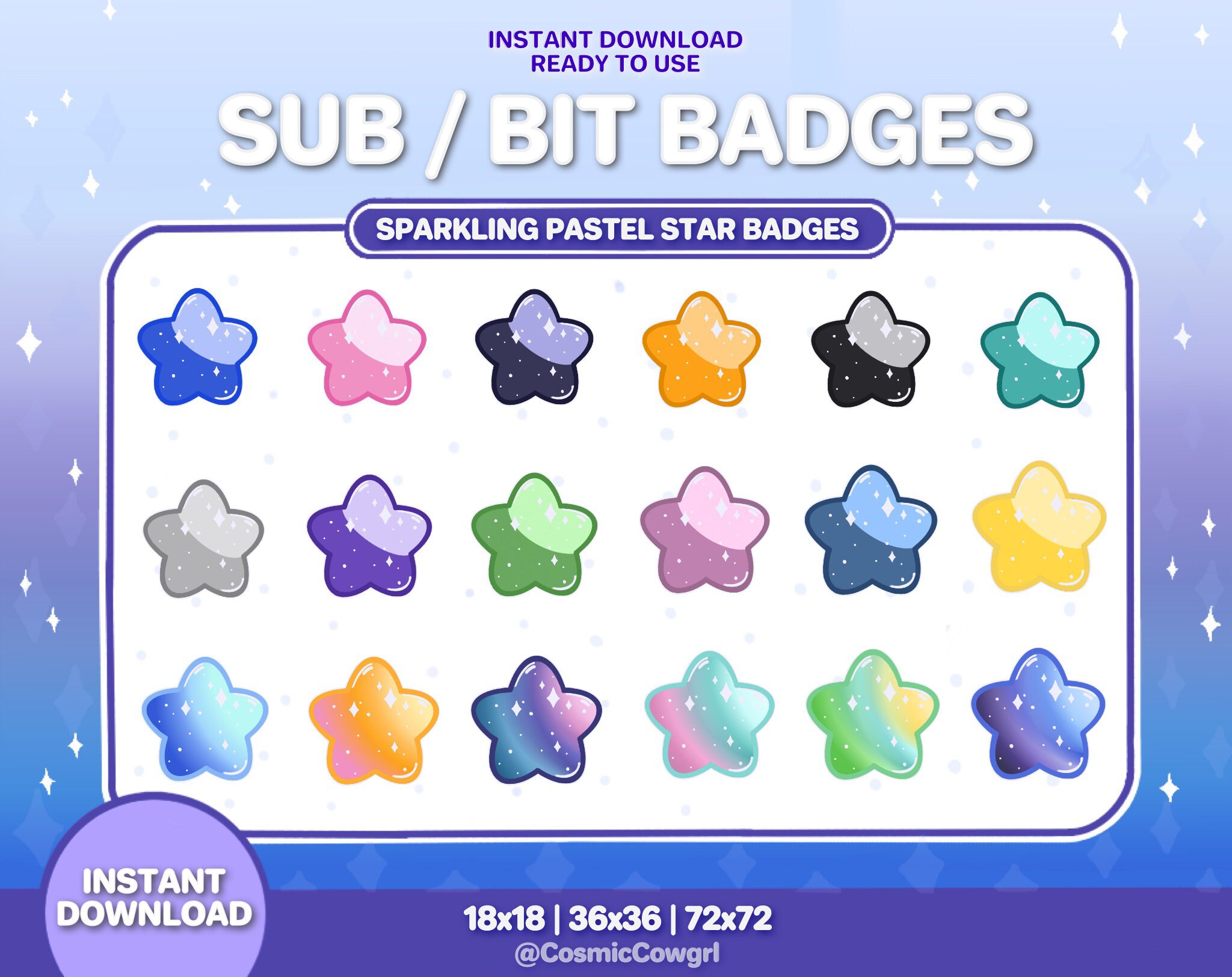 Star Twitch Sub Badges / Bit Badges / Sparkling Pastel Star Badge Set ...