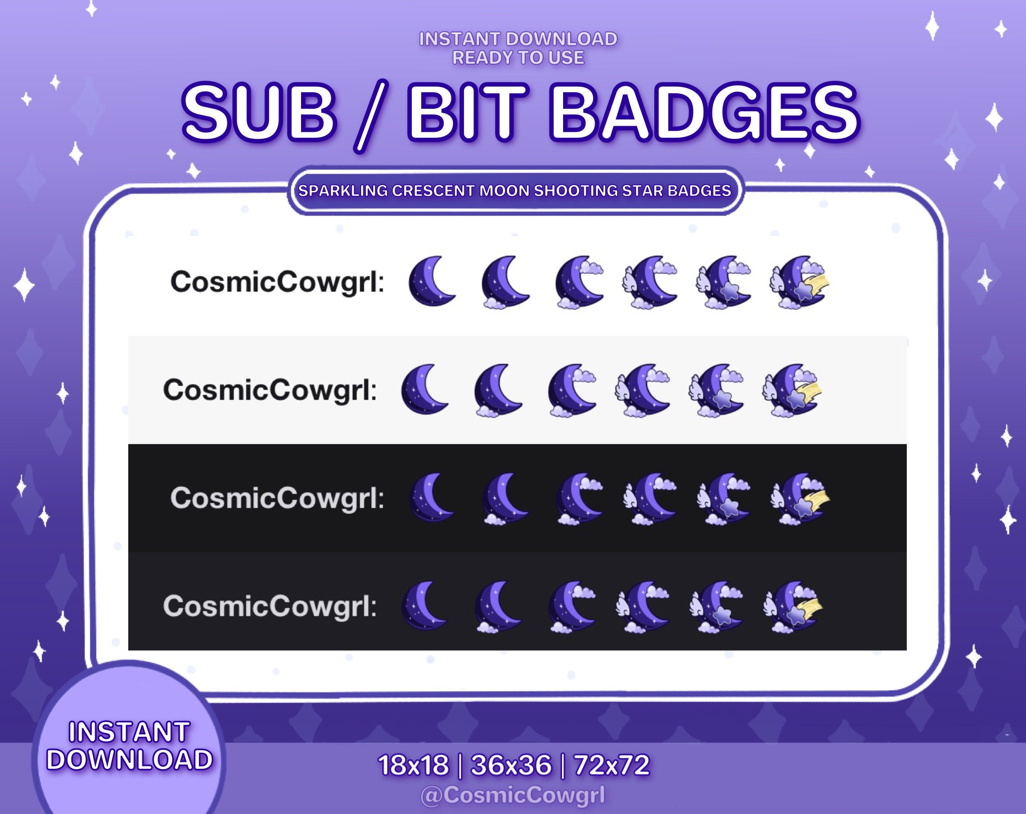 Twitch Sub Badges / Bit Badges / Dark Purple Sparkling Crescent Moon ...