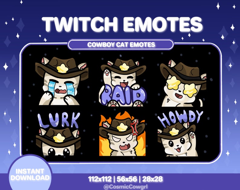 Cowboy Cat Twitch Emotes / Cowgirl / Kitty / White / Cream / Cat ...