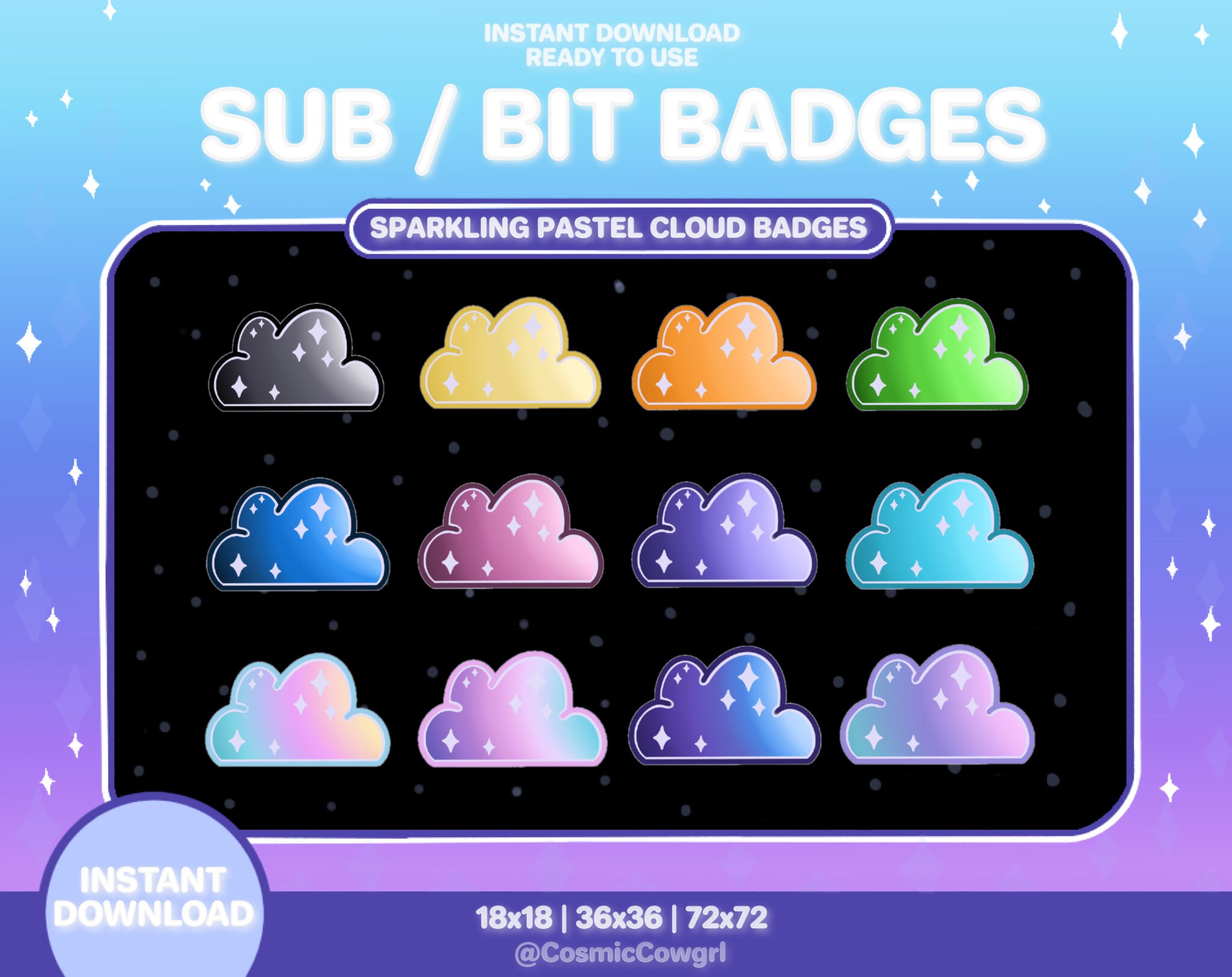 Twitch Sub Badges / Bit Badges / Sparkling Pastel Cloud Badge Set ...