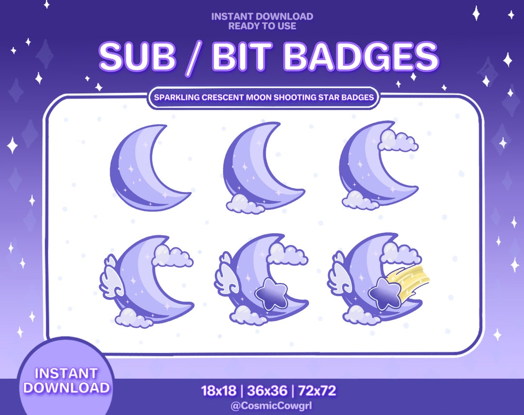 Twitch Sub Badges / Bit Badges / Purple Sparkling Crescent Moon ...