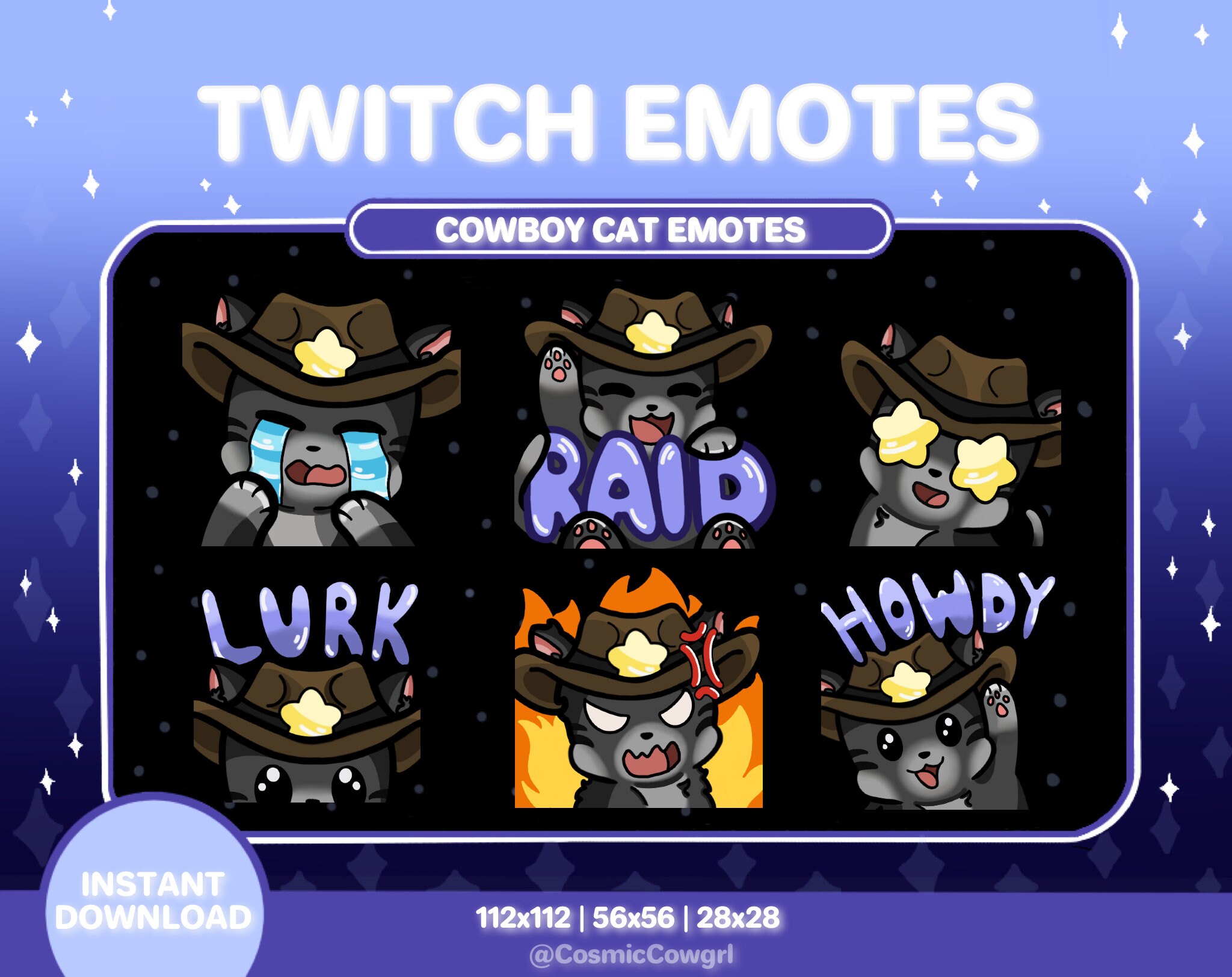 Cowboy Cat Twitch Emotes / Cowgirl / Kitty / Black / Cat / Emote ...