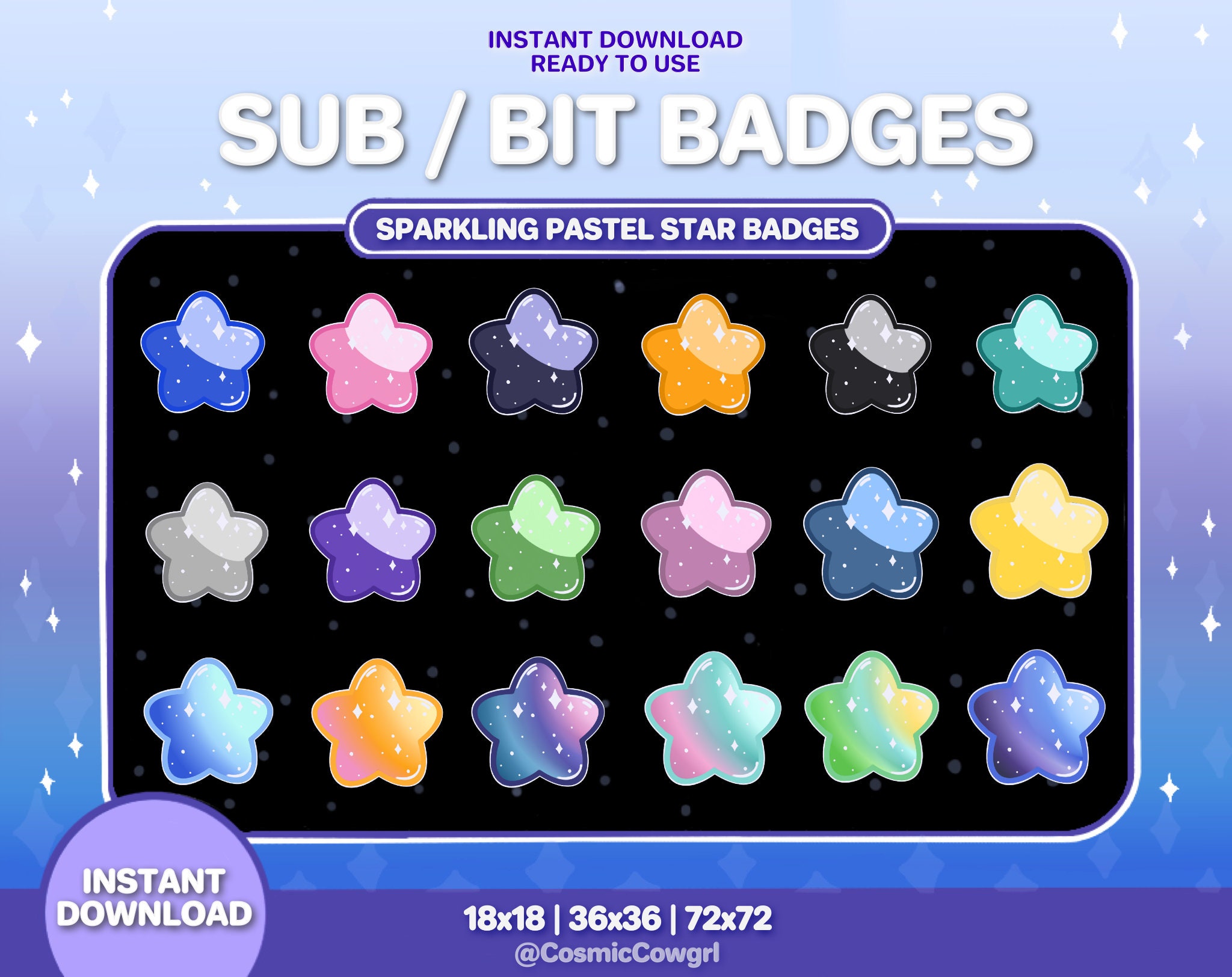 Star Twitch Sub Badges / Bit Badges / Sparkling Pastel Star Badge Set ...