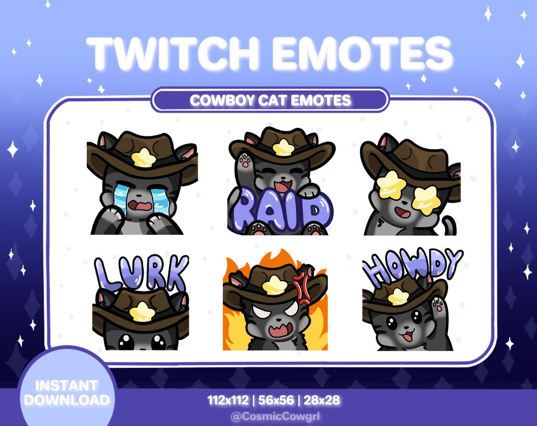 Cowboy Cat Twitch Emotes / Cowgirl / Kitty / Black / Cat / Emote ...