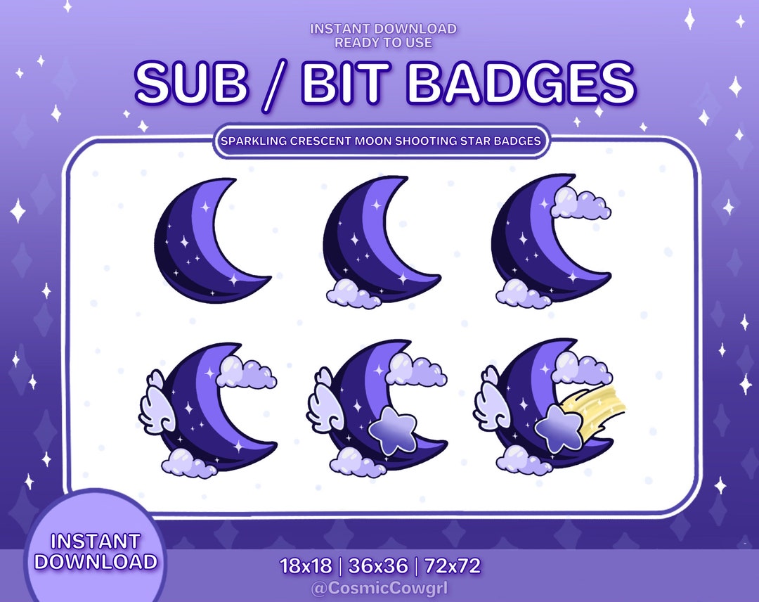 Twitch Sub Badges / Bit Badges / Dark Purple Sparkling Crescent Moon ...