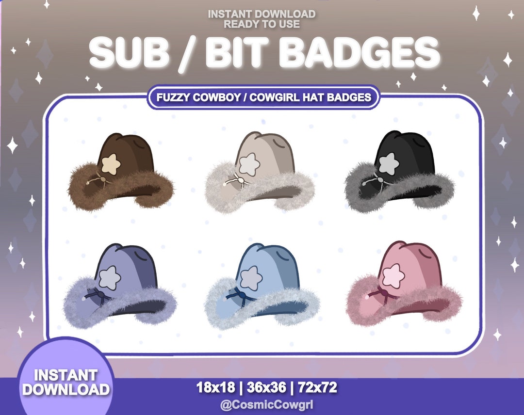 Fuzzy Cowboy Hat Twitch Sub Badge Set / Cowgirl / Hats / Stars / Kawaii ...