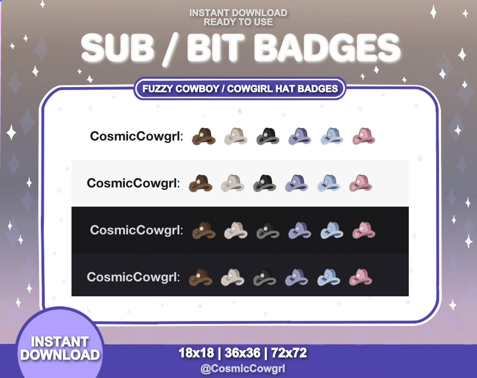 Fuzzy Cowboy Hat Twitch Sub Badge Set / Cowgirl / Hats / Stars / Kawaii ...