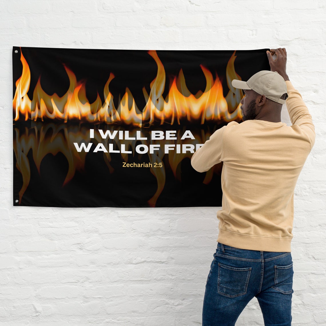 Flag, Wall of Fire, Flames, Christian Theme - Etsy
