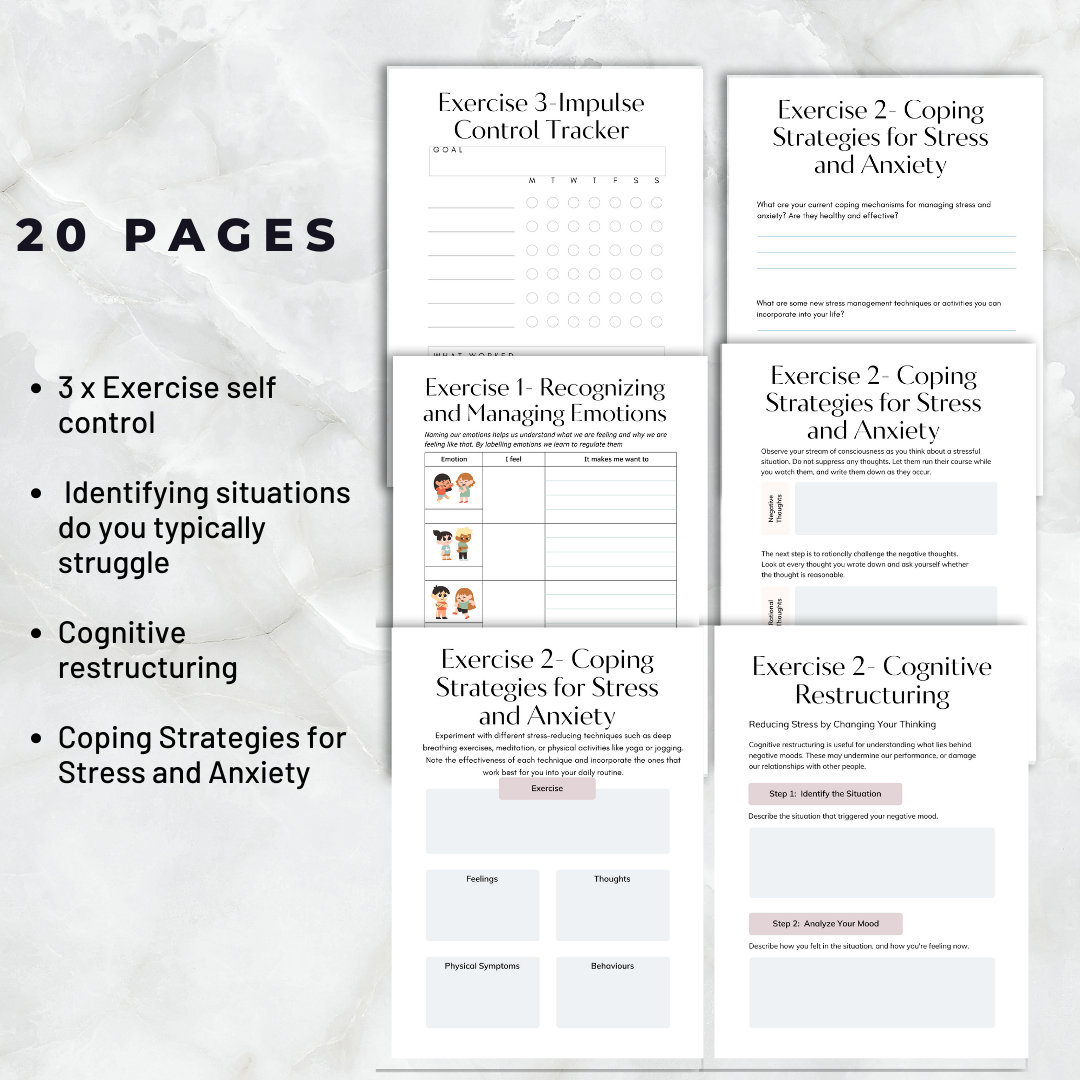 Emotional Regulation and Self Control Workbook | Anger Management ...