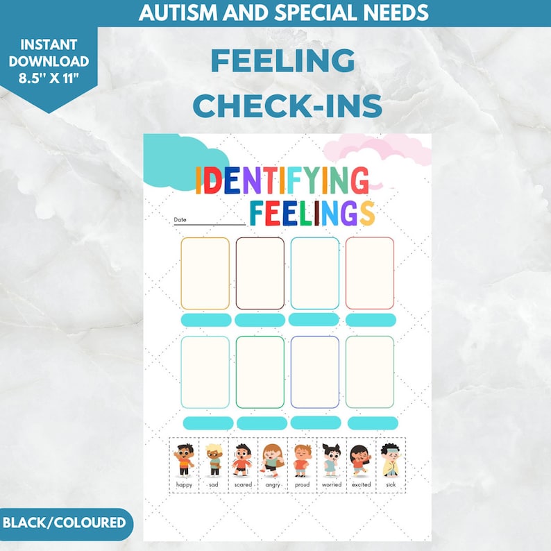 Identifying Feeling | Weekly Check Ins | Kids Workbook | Kids Worksheet ...