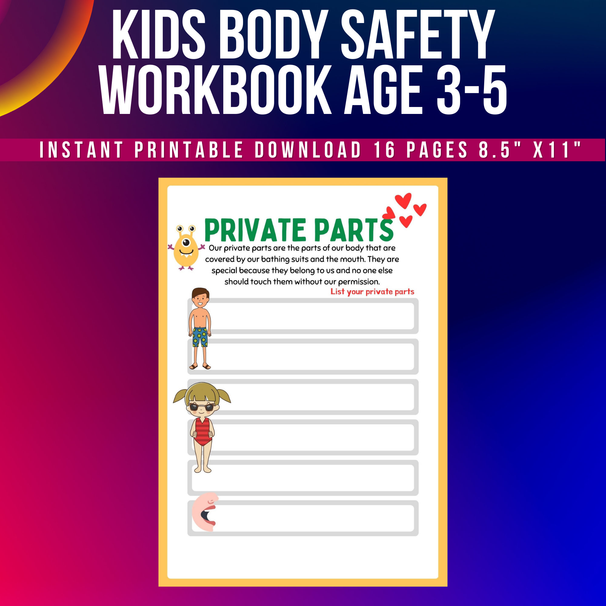 Body Safety Workbook for Kids 3-5 | Body Safety Worksheet | Sex ...