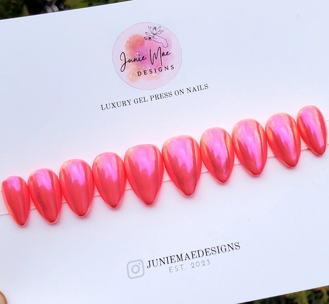 Pink Chrome Spring Press on Nails Summer Chrome Press on Nails Extra ...