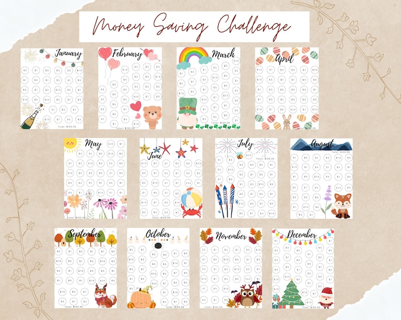 2023 Money Saving Challenge Monthly Savings Savings Challenge Bundle ...