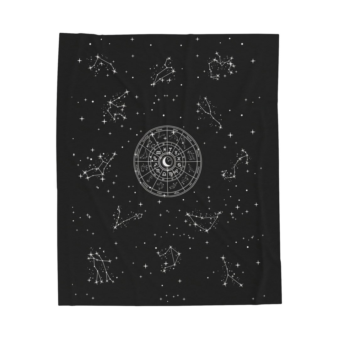 Astrological Constellation Plush Throw Blanket Black W/ White - Etsy