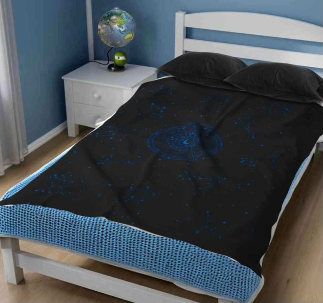 Astrological Constellation Plush Throw Blanket Black W/ Blue - Etsy
