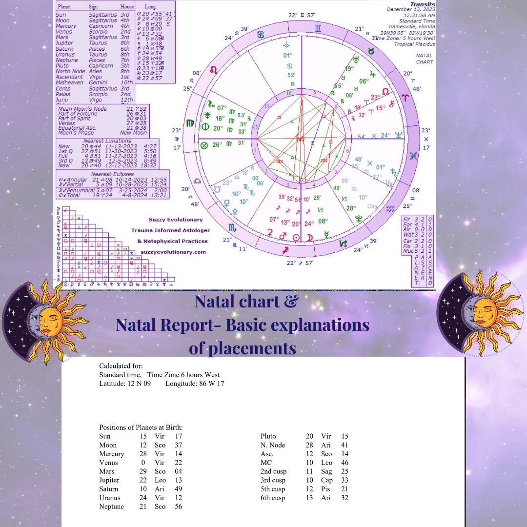 NATAL CHART & REPORT With Cheat Sheet to Help You Navigate the Chart ...