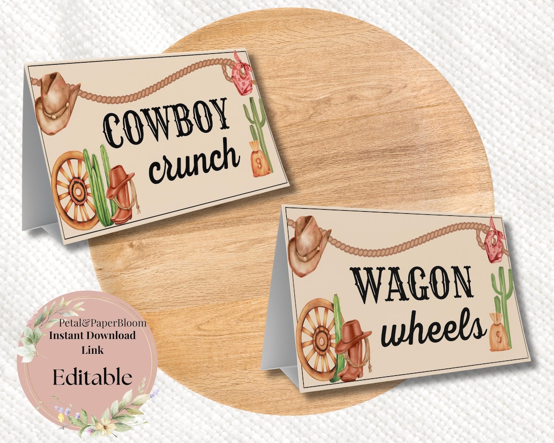 Editable Western Party Food Labels – Cowboy Rodeo Theme Table Tent ...