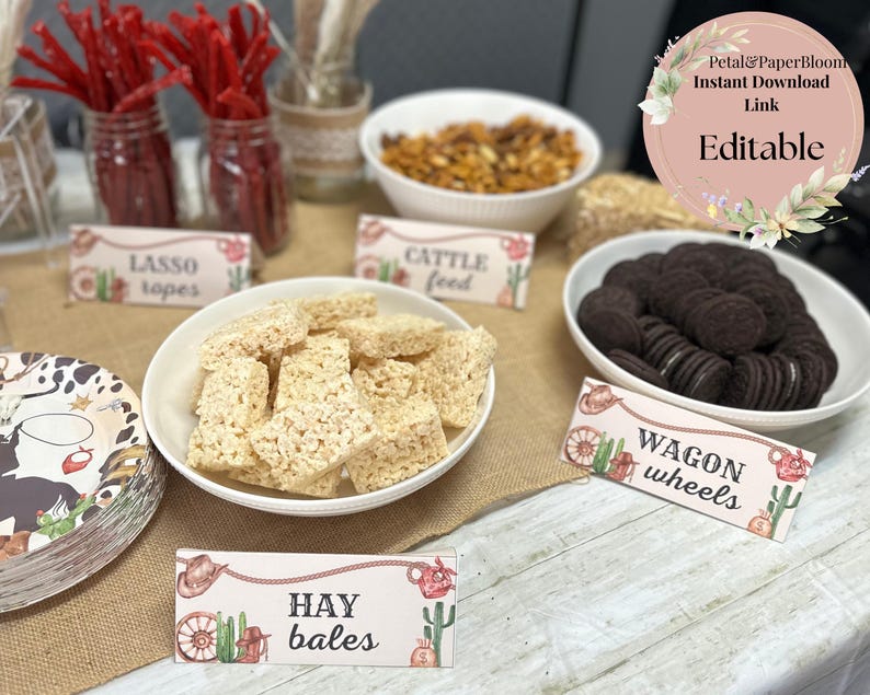 Editable Western Party Food Labels – Cowboy Rodeo Theme Table Tent ...