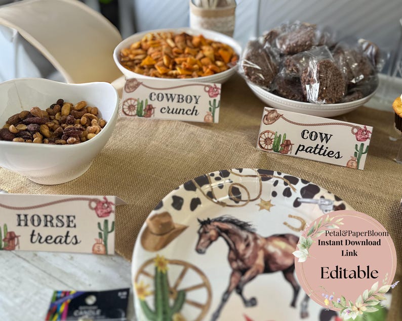 Editable Western Food Labels – Cowboy Party Table Tent Cards (digital ...