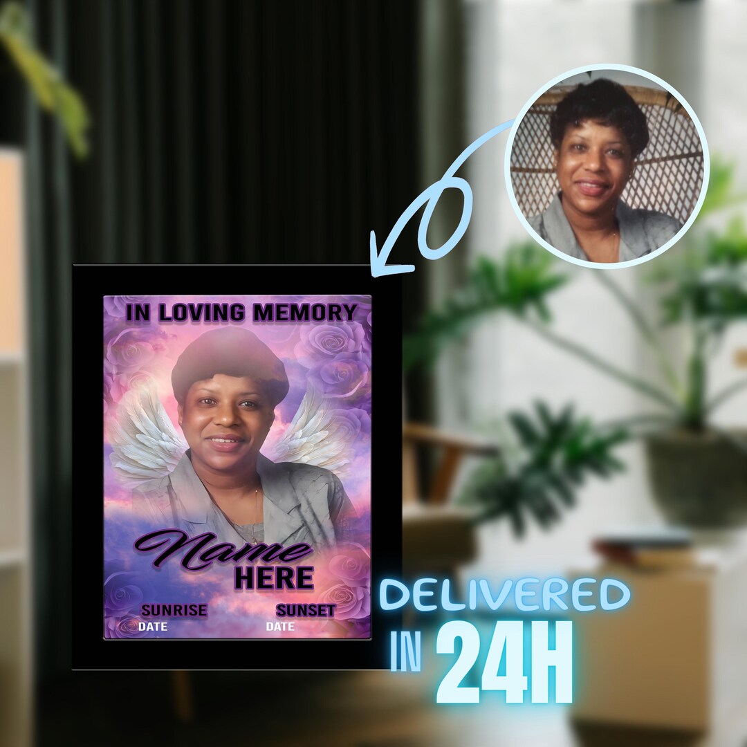 Custom Memorial Portrait With Angel Wings From Photo, Memorial Portrait ...