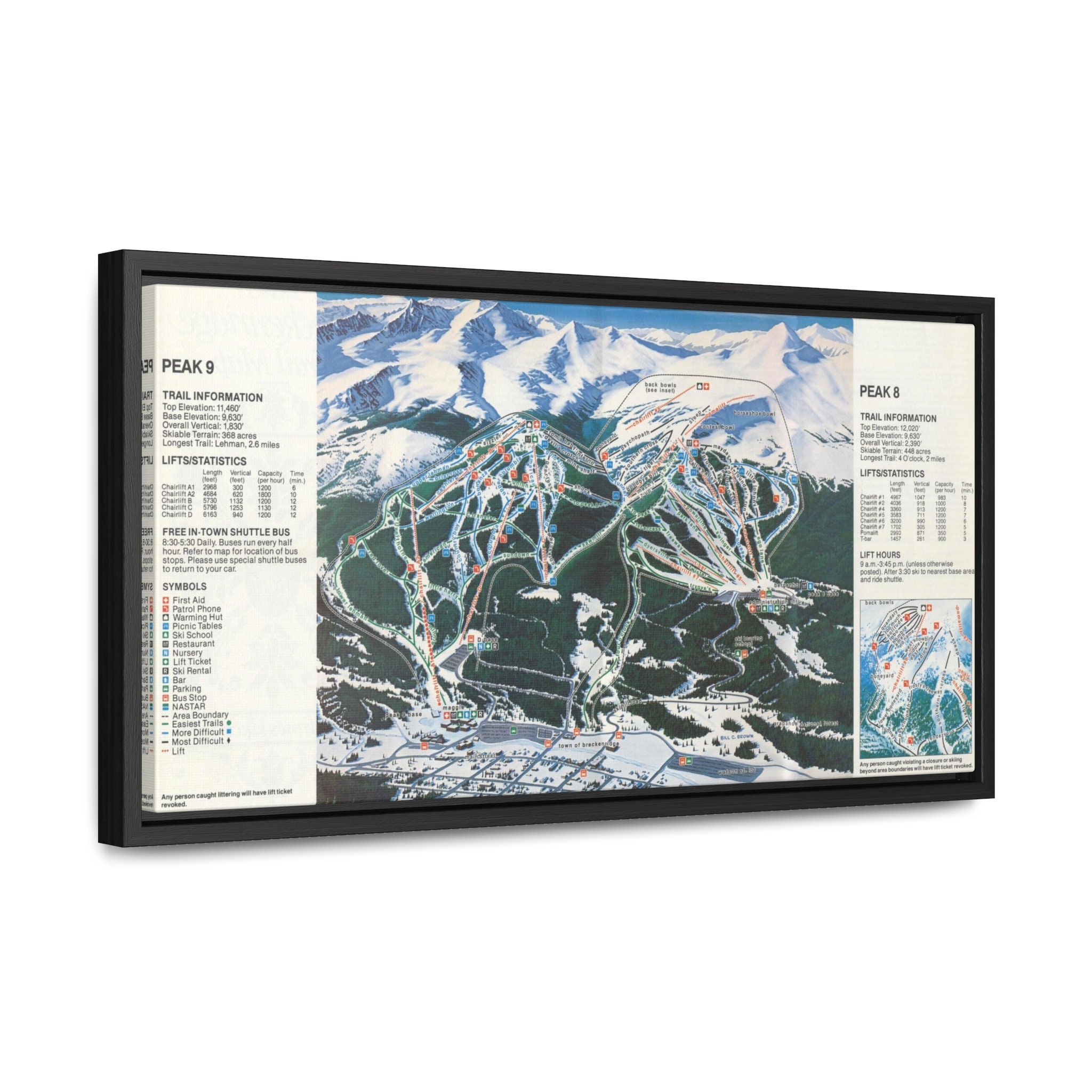1980 Vintage Breckenridge breck Mountain Ski Resort Trail Map Framed ...