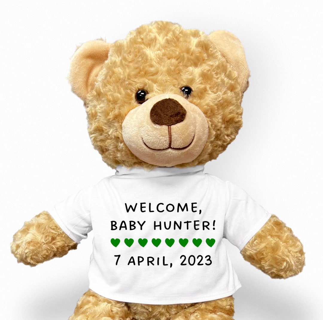 New Baby Teddy Bear, New Baby Bear, Custom New Baby Gift, Newborn Gift ...