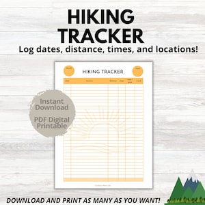 HIKING TRACKER PRINTABLE | Monthly Log for Hiking Activity | Track ...