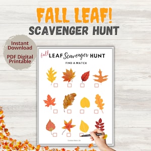 FALL LEAF SCAVENGER Hunt | Autumn Leaf Hunt Printable | Outside Nature ...