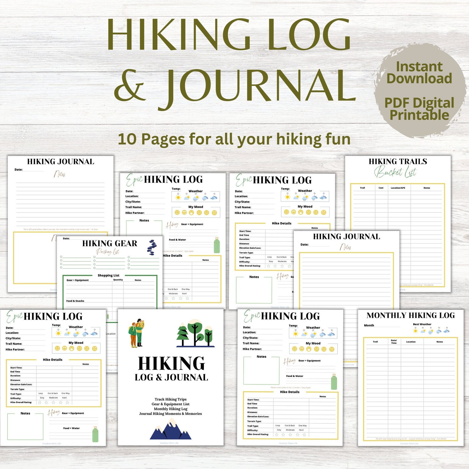 HIKING LOG & JOURNAL | Hiking Trail Log | Monthly Hiking Log | Hiking ...