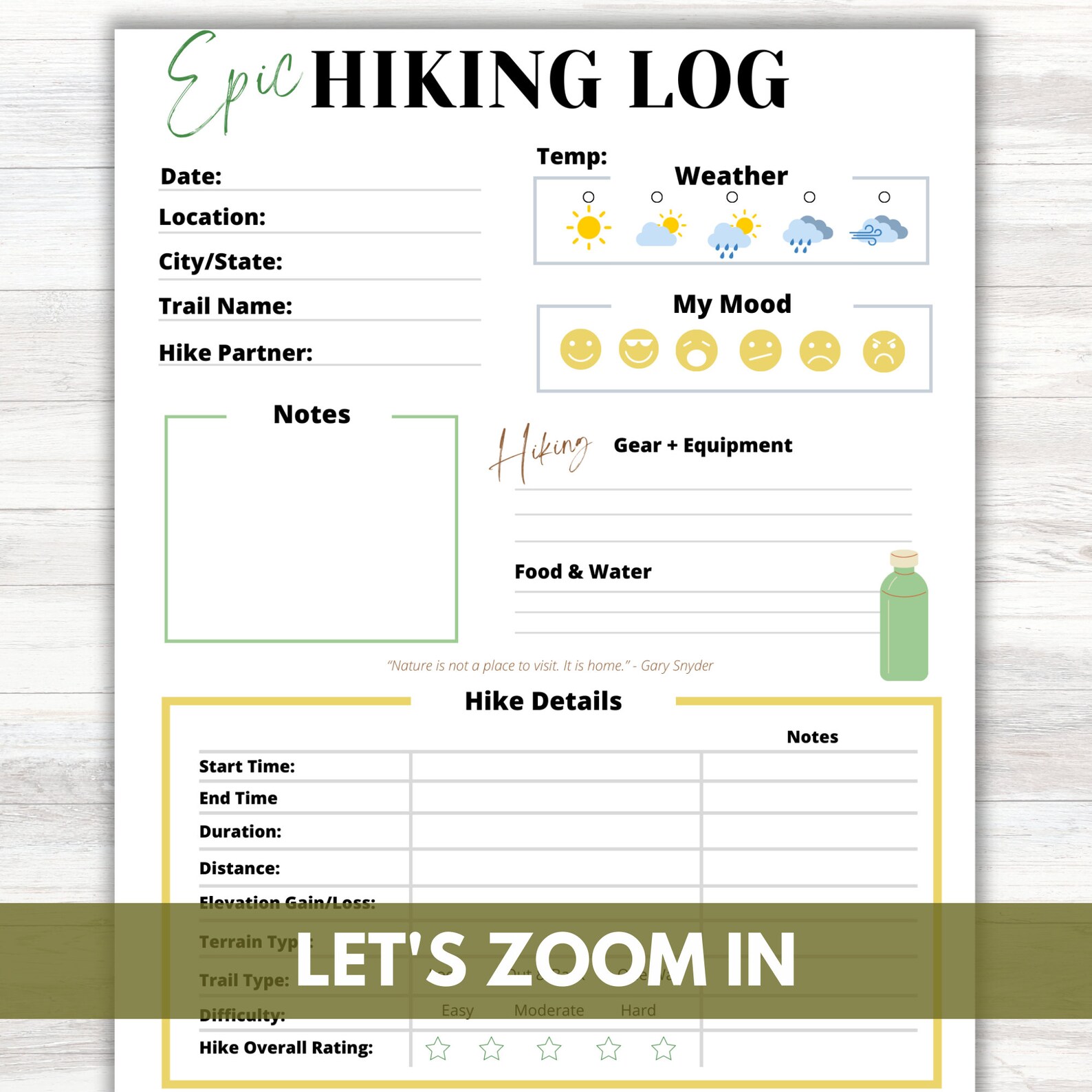 HIKING LOG PRINTABLE | Hiking Trip Log | Simple Hike Log | Hiking Trail ...