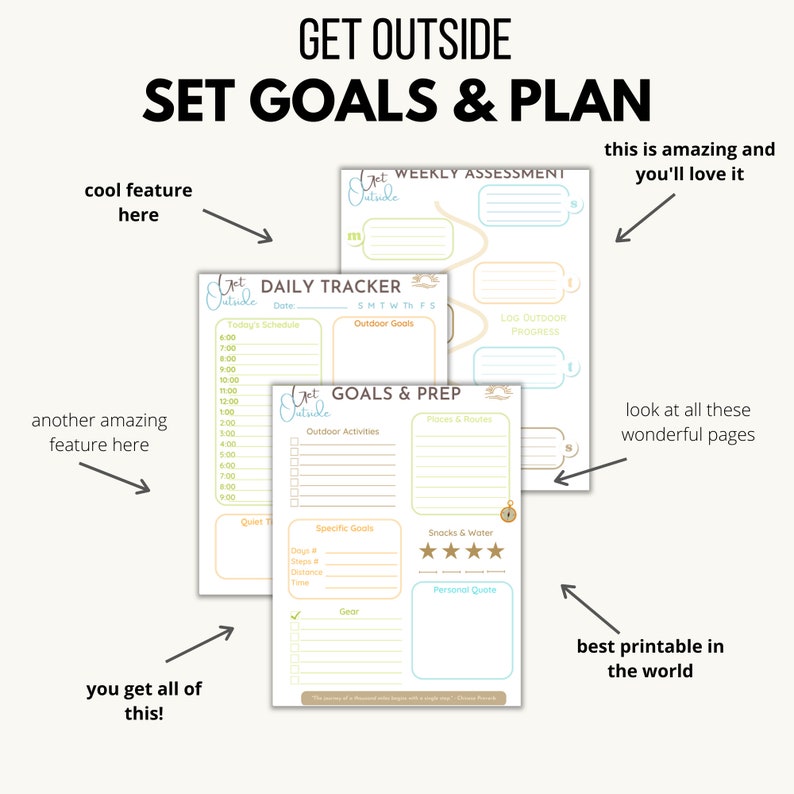 Get Outside Outdoor Planner Pack to Set Goals. Daily Planners - Etsy