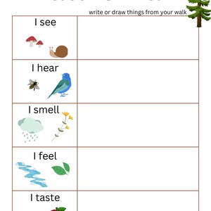 5 SENSES NATURE WALK | Scavenger Hunt Printable | Outside Sensory ...
