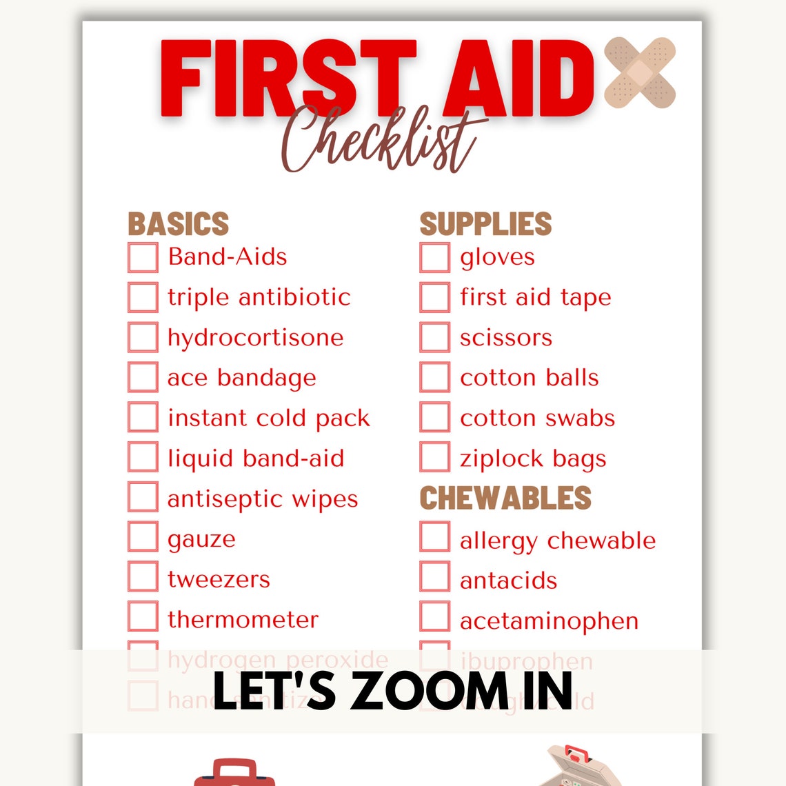 FIRST AID CHECKLIST First Aid Kit Outdoor First-aid Supply - Etsy