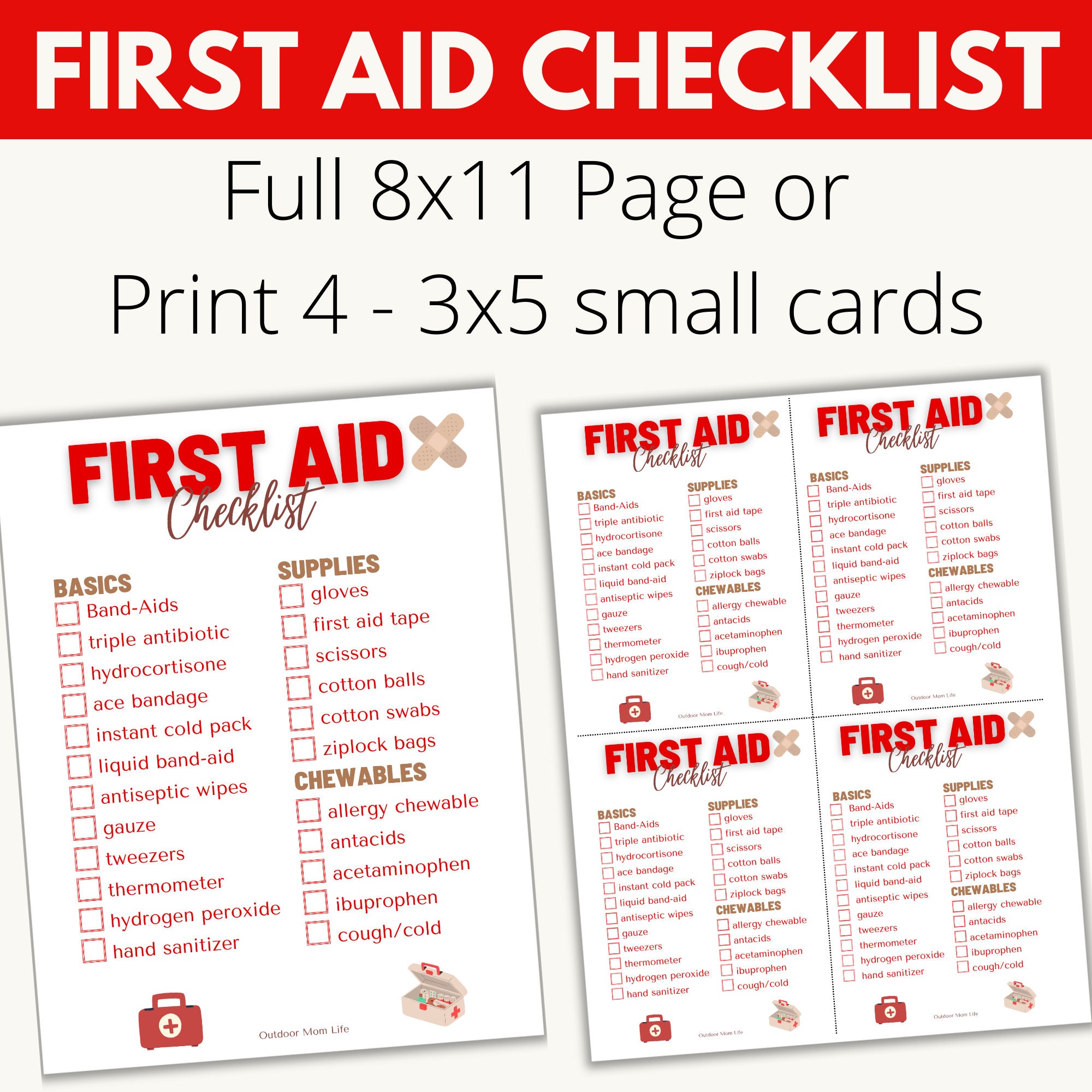 FIRST AID CHECKLIST First Aid Kit Outdoor First-aid Supply - Etsy