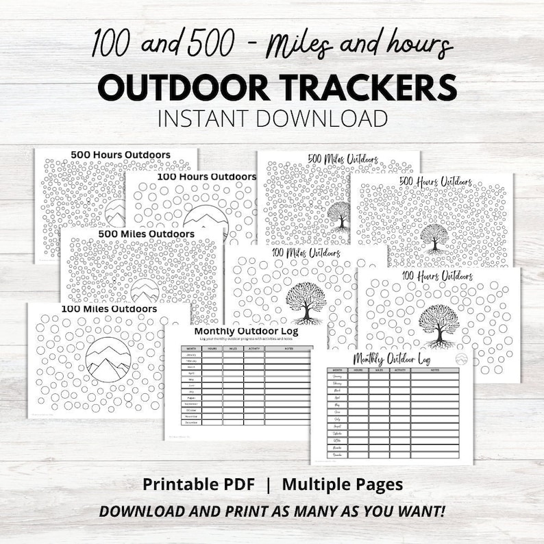 OUTDOOR TRACKER PRINTABLES | 100 Hours and 500 Hours | 100 Miles and ...