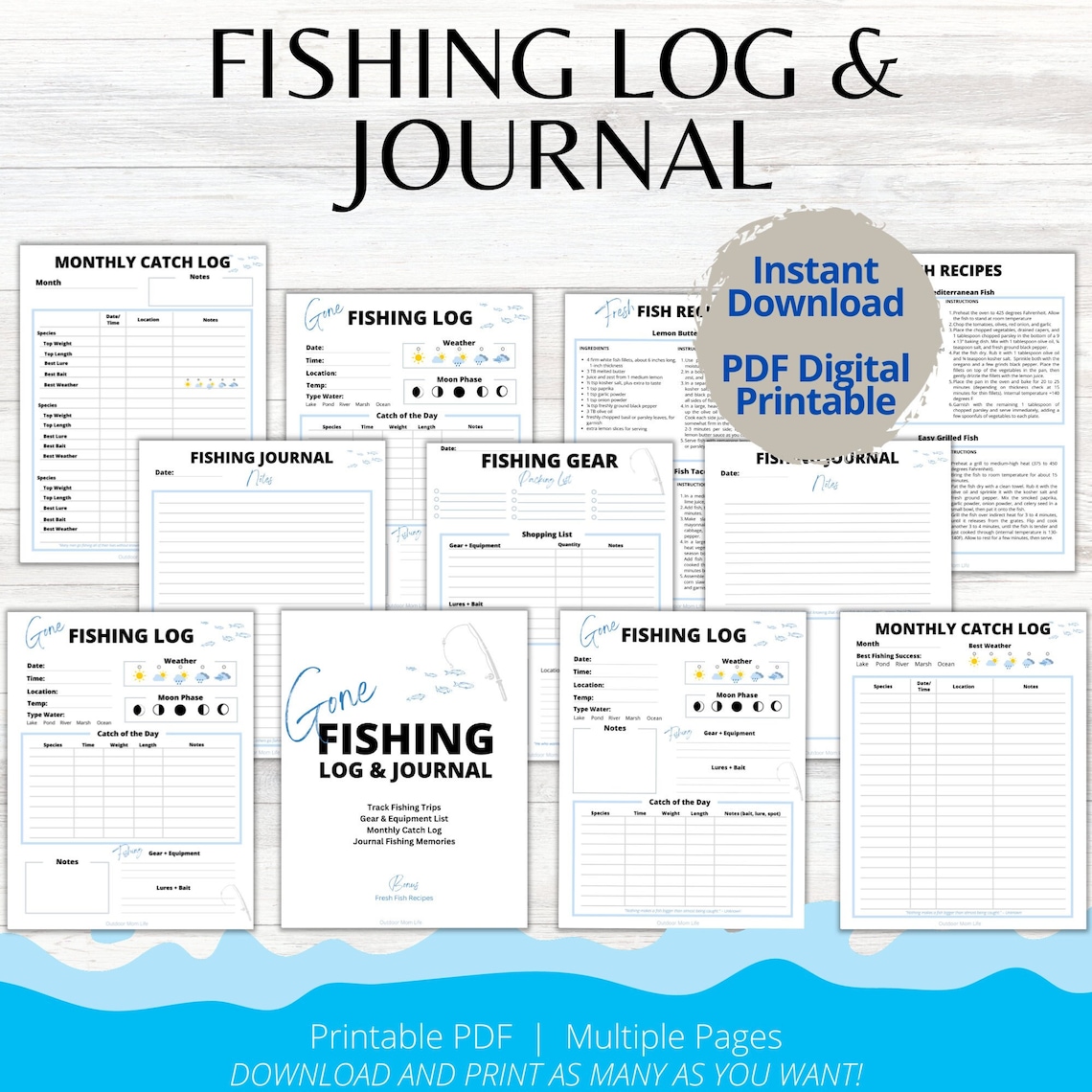 FISHING LOG & JOURNAL Printable | Fishing Log | Monthly Fishing Log ...
