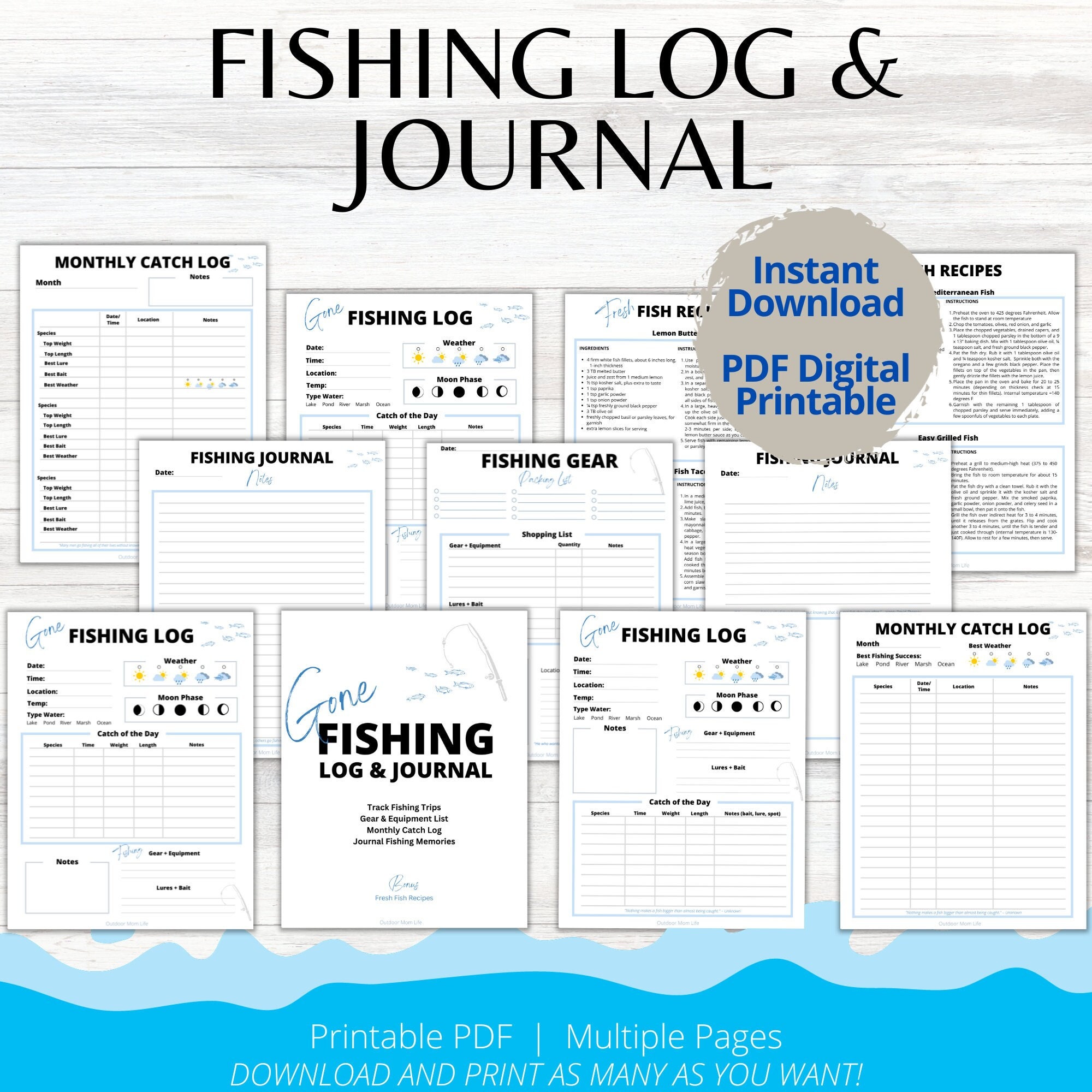FISHING LOG & JOURNAL Printable | Fishing Log | Monthly Fishing Log ...