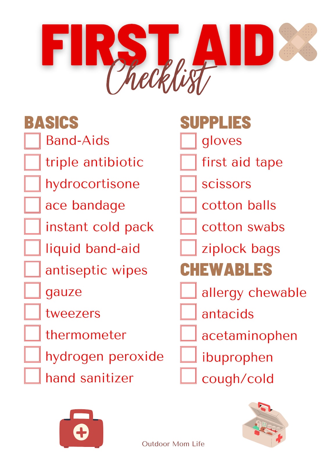 FIRST AID CHECKLIST | First Aid Kit | Outdoor First-aid Supply List ...
