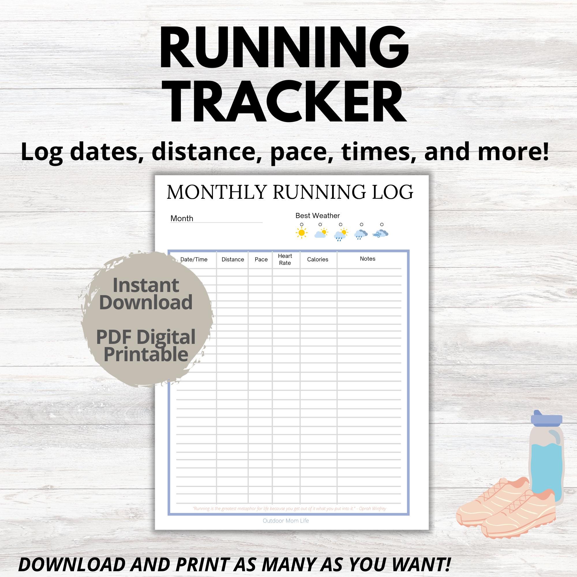 RUNNING TRACKER PRINTABLE | Monthly Log for Running Activity | Track ...