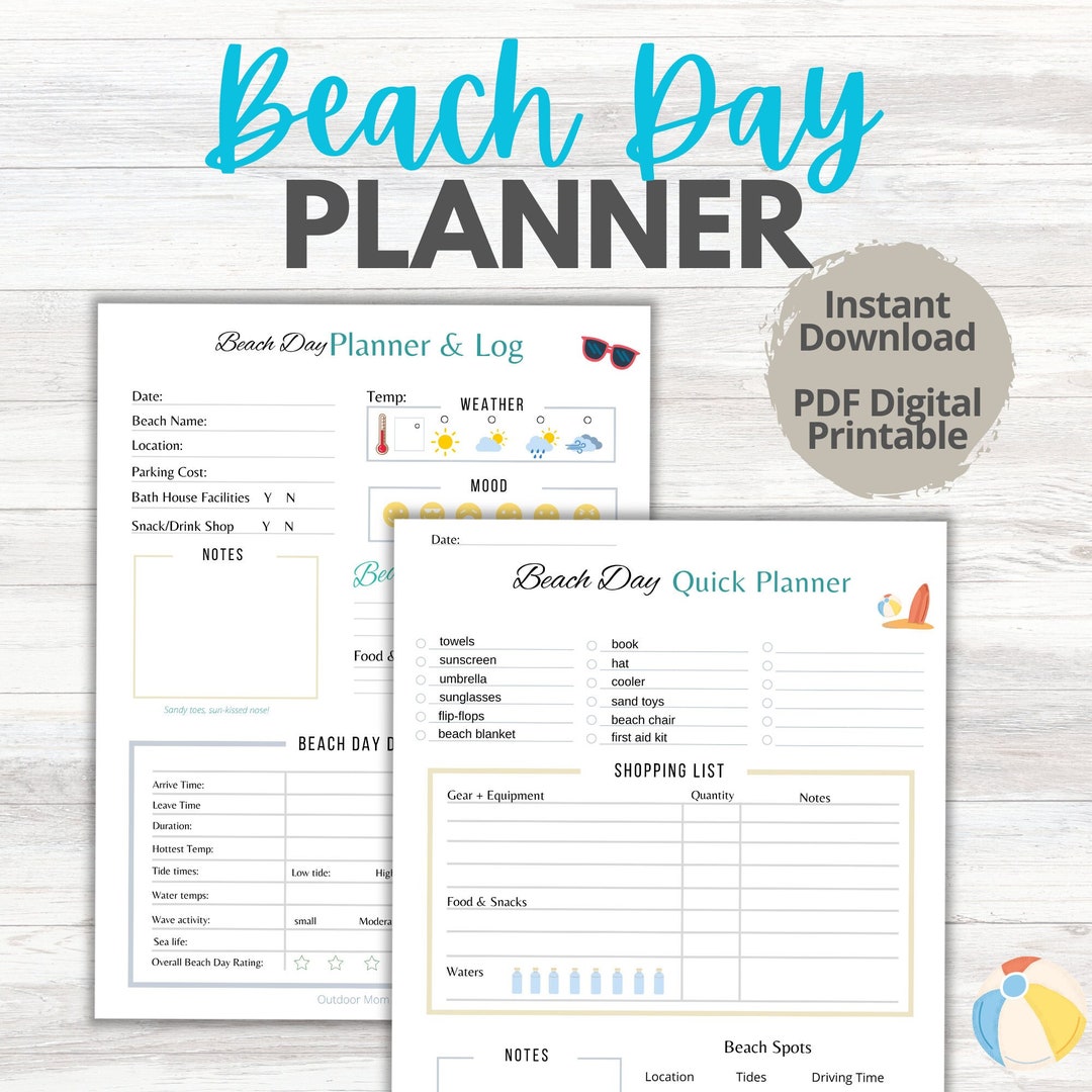 BEACH DAY PLANNER | Beach Day Easy Planning | Summer Beach Log | Beach ...