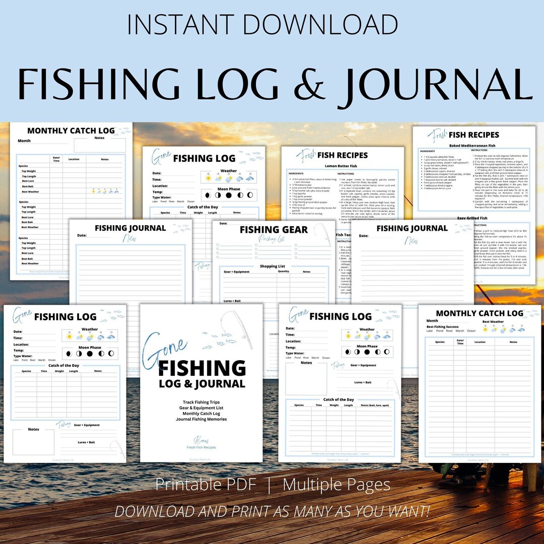 FISHING LOG & JOURNAL Printable Fishing Log Monthly - Etsy